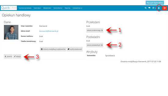 Pomoc - profil pracownika w prostym systemie CRM - QuickCRM - Quick CRM