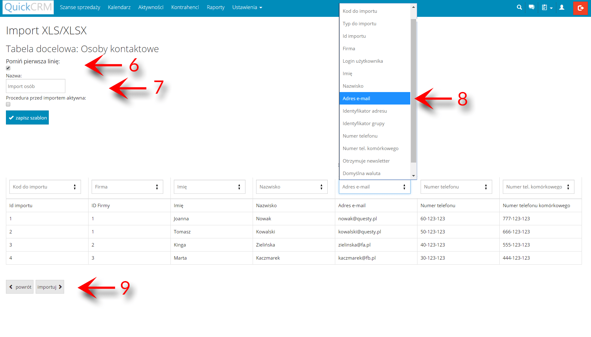 Pomoc - import danych w prostym systemie CRM - QuickCRM - Quick CRM