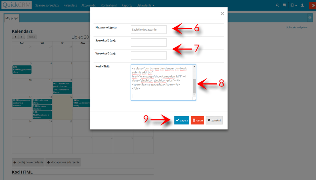 Pomoc - dynamiczny pulpit w prostym systemie CRM - QuickCRM - Quick CRM